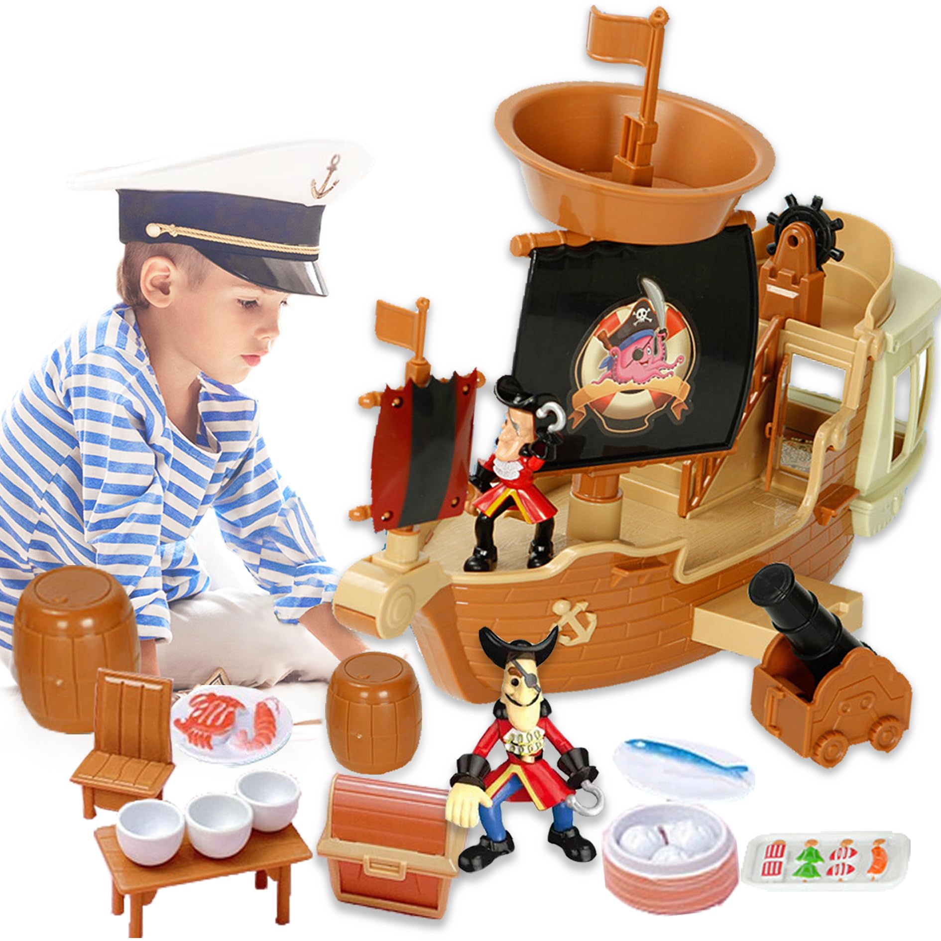 sobebear Kids Pirate Boat Ship Toy Set Includes Captain Hook Action ...