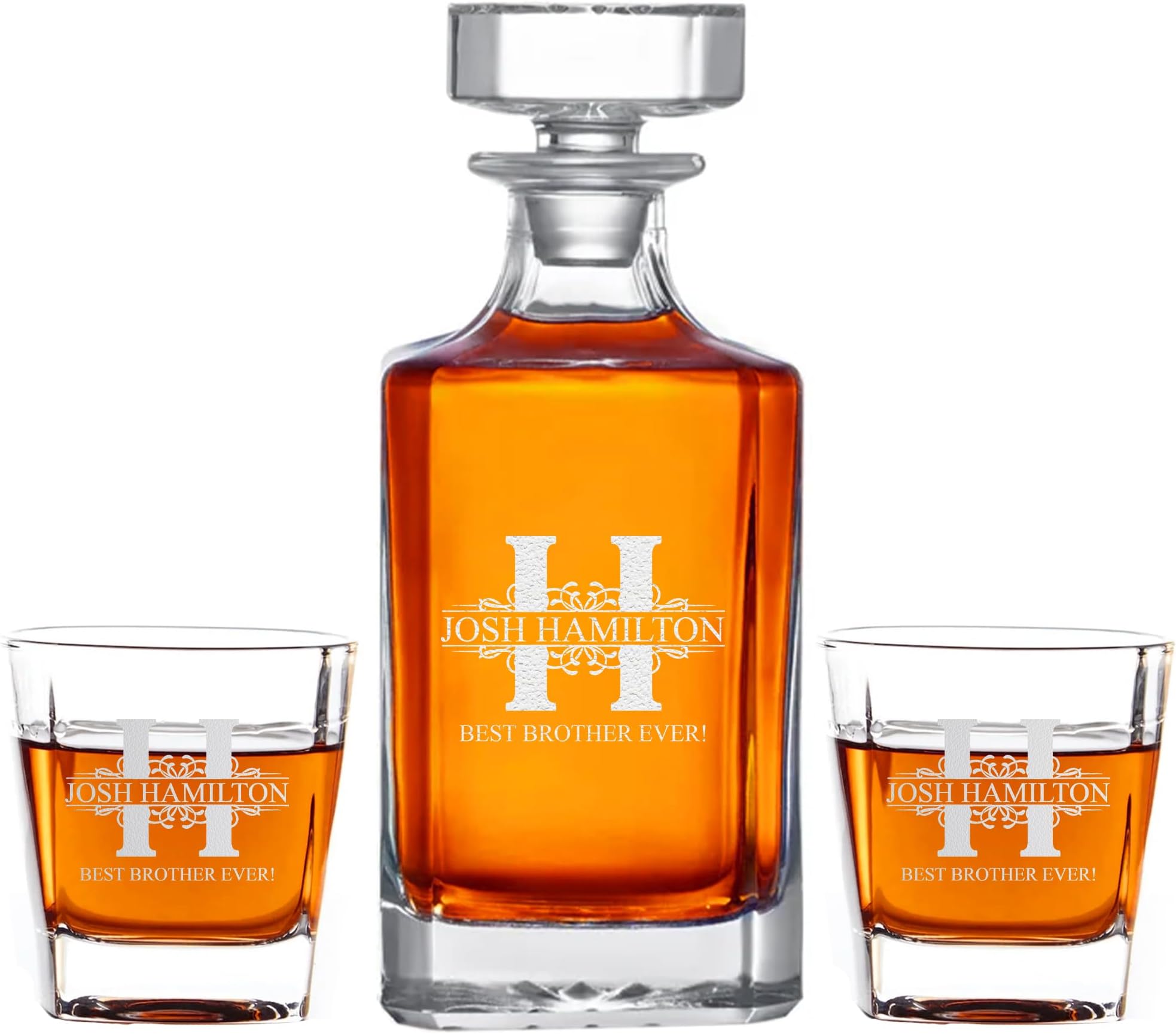 Amazon.com | Personalized Whiskey Decanter Set – Engraved Glass Cups ...