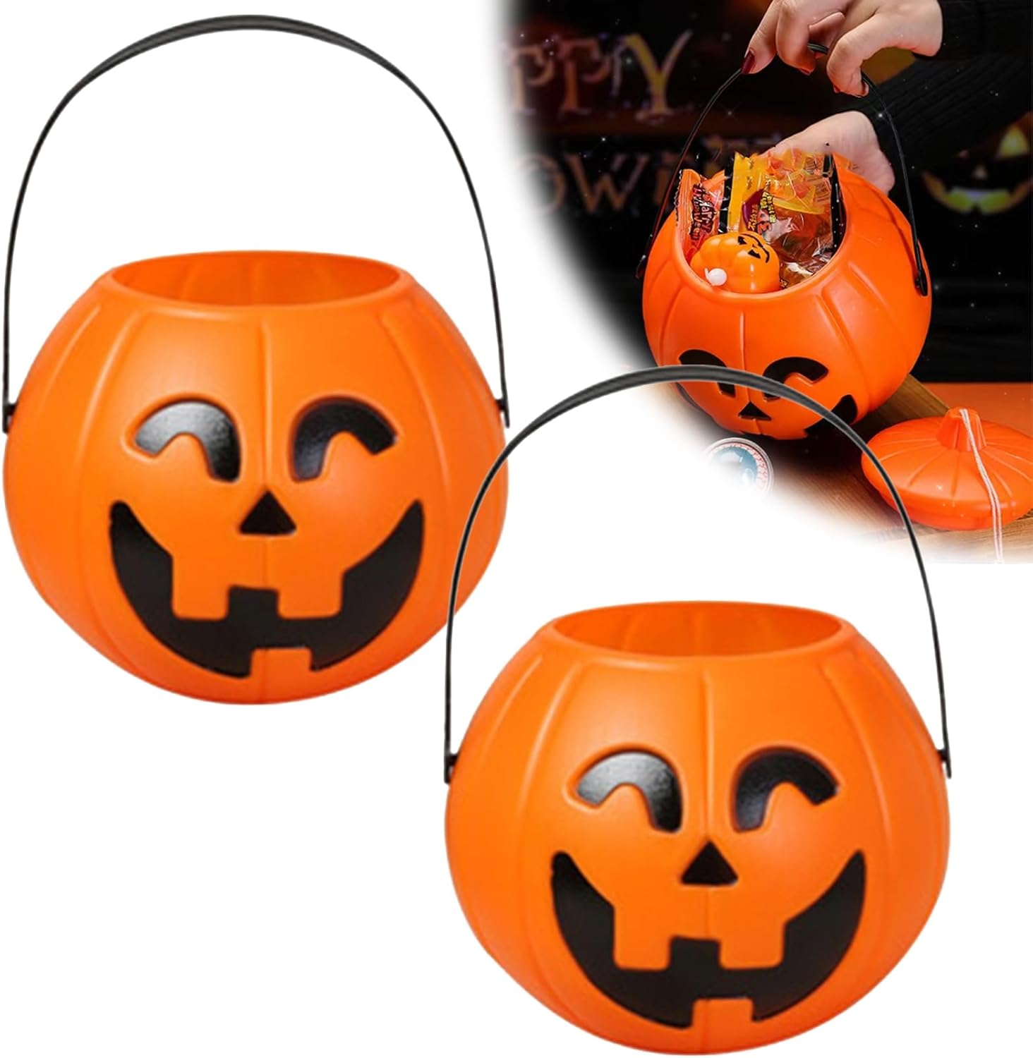 Amazon.com: Halloween Pumpkin Bucket Halloween Candy Bucket with Handle ...