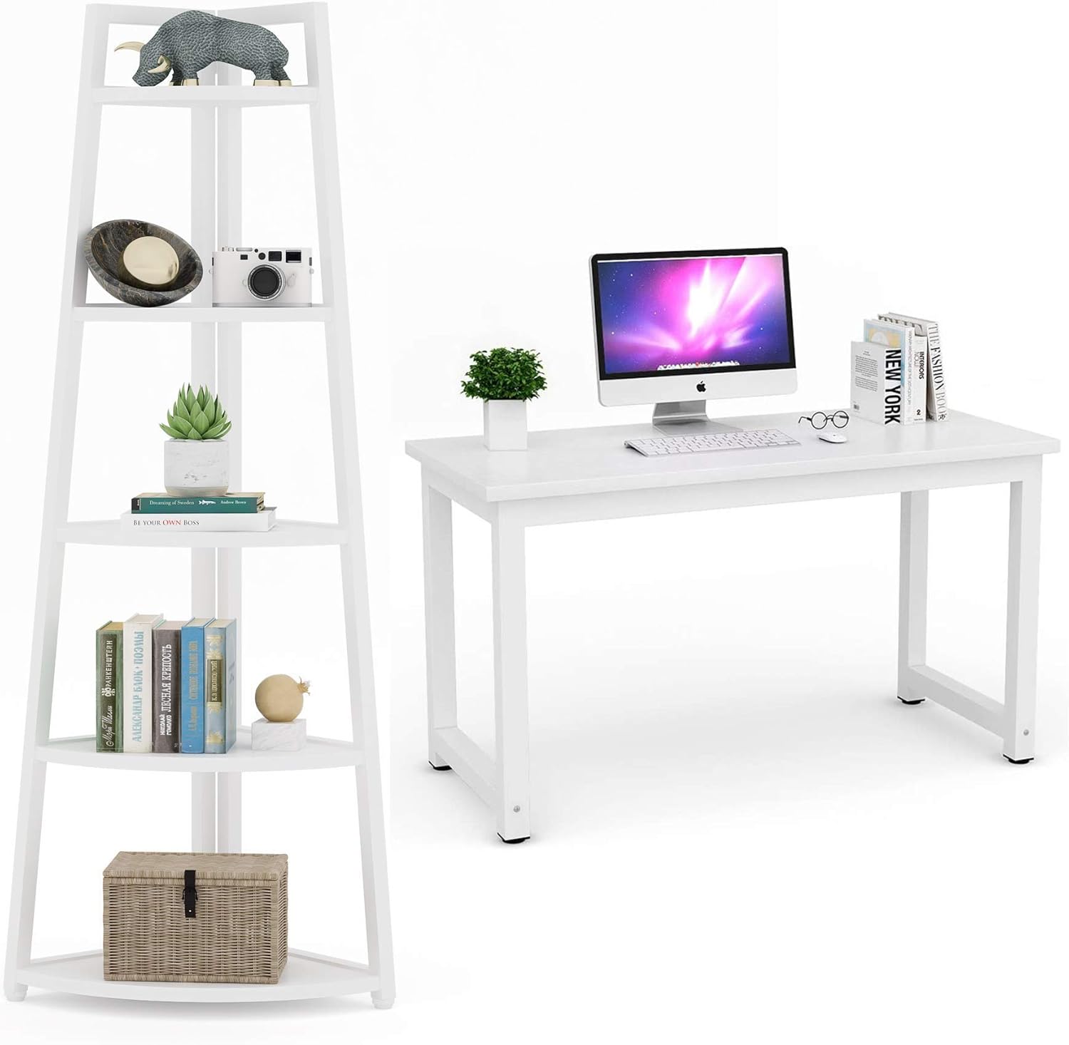 Amazon.com: Tribesigns Corner Shelves and Computer Desk Bundle, Modern ...