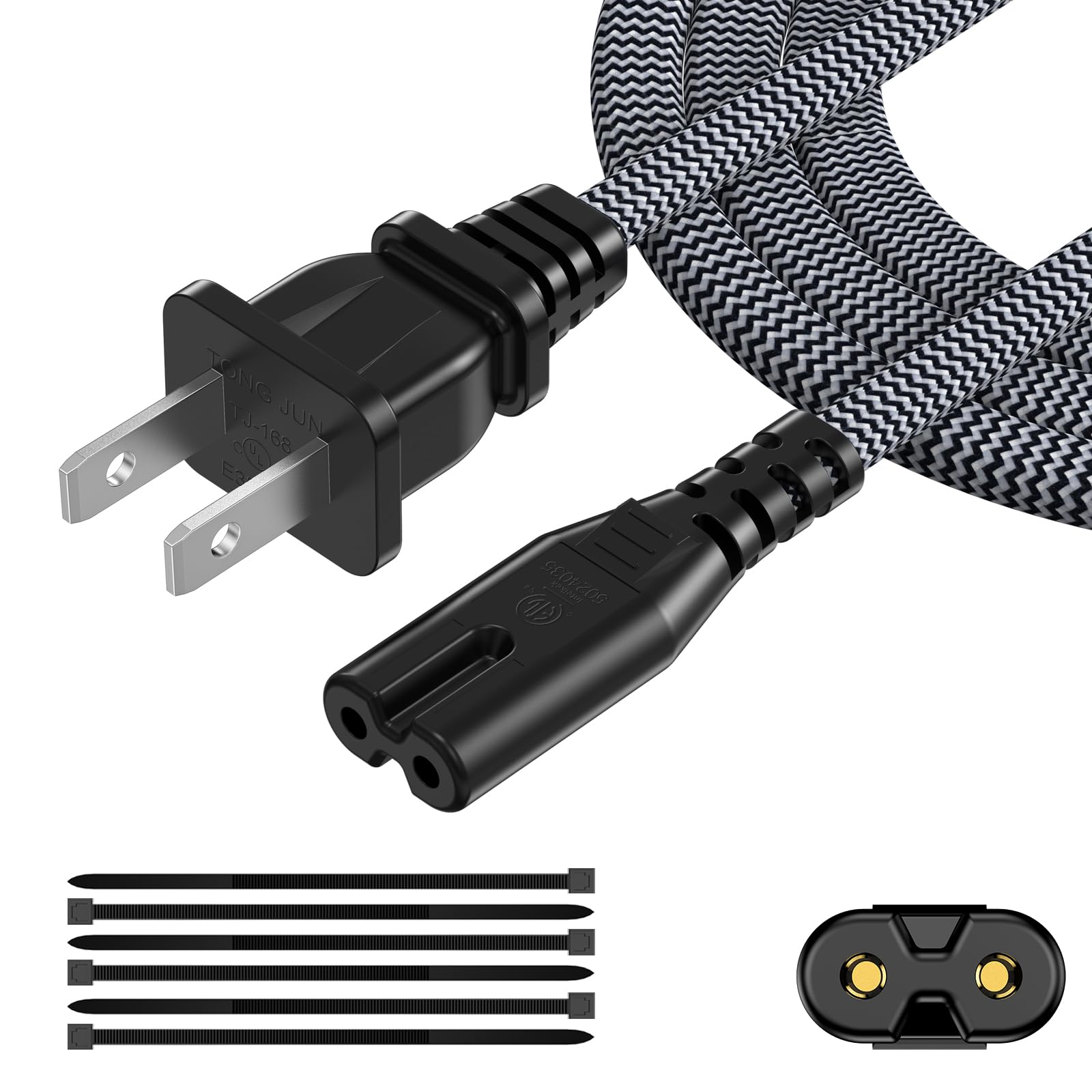 Amazon.com: AC Power Cord 3FT(1 Pack), 2 Prong TV Power Cord, Nylon ...