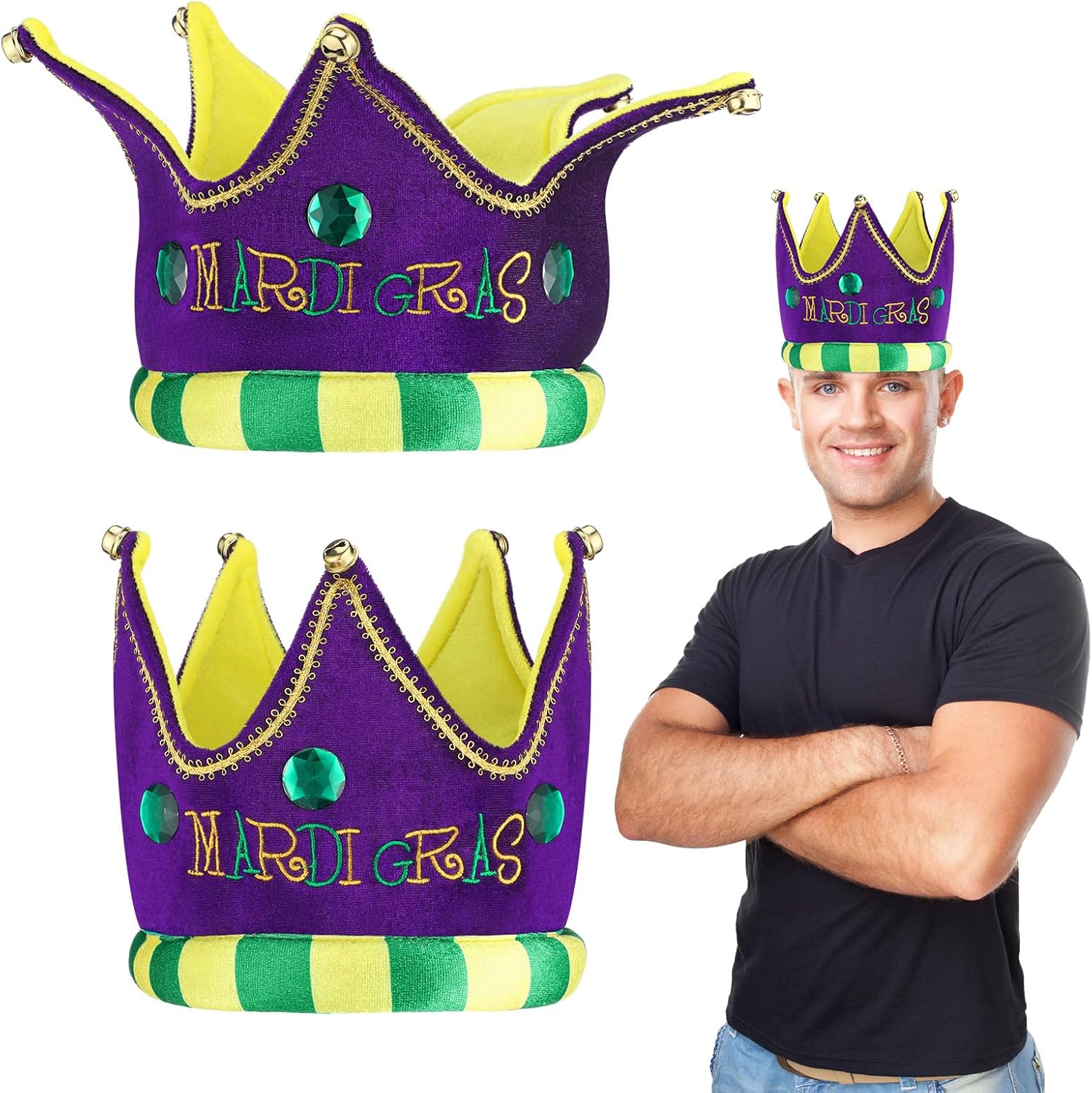 Amazon.com: Silkfly 2 Pcs Mardi Gras Jester Royal Crown Mardi Gras King ...