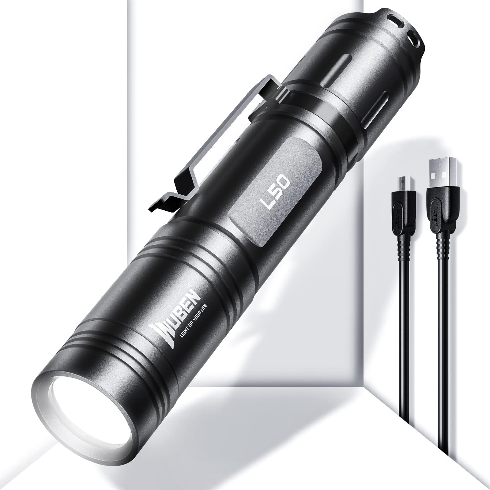 WUBEN L50 Rechargeable LED Flashlight 1200 Lumen, Super Bright Tactical Flashlights, 5 Modes ...