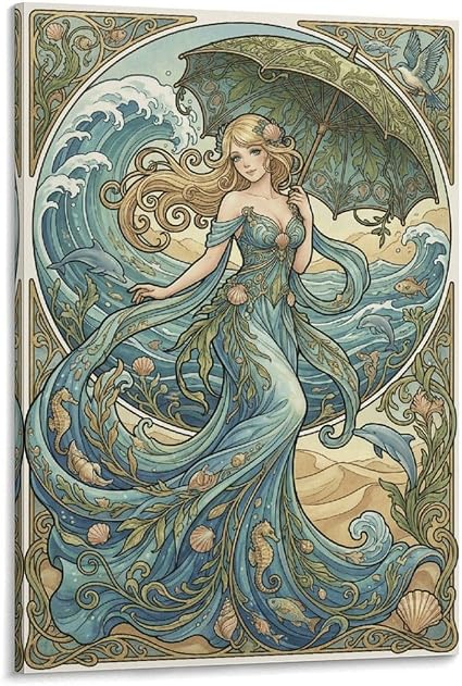 ASDFGHJKLZA Art Nouveau Déesse marine vagues Tableau Toile, Déco ...
