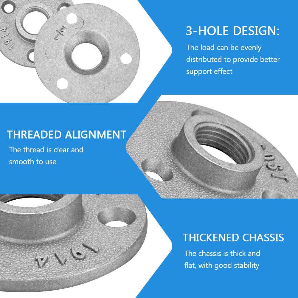 Threaded Flanges For Furniture 1/2 Inch DN15 Black Cast Iron Floor