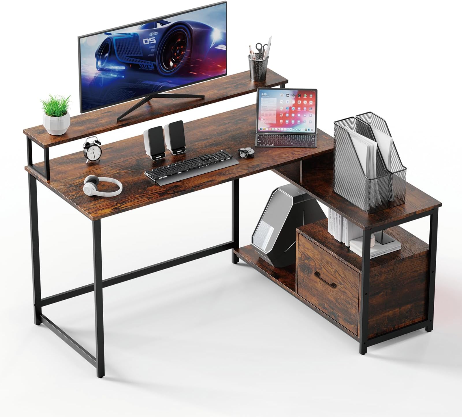 Amazon.com: Computer Desk with File Drawers Cabinet, 55 Inch Home ...