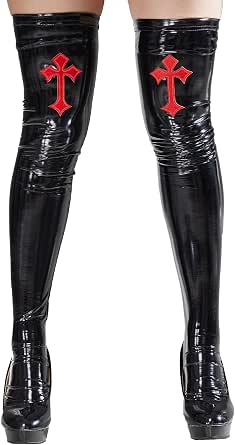 Amazon.com: Mobbunny Black Thigh Stockings Nun Cosplay Accessory Shiny ...