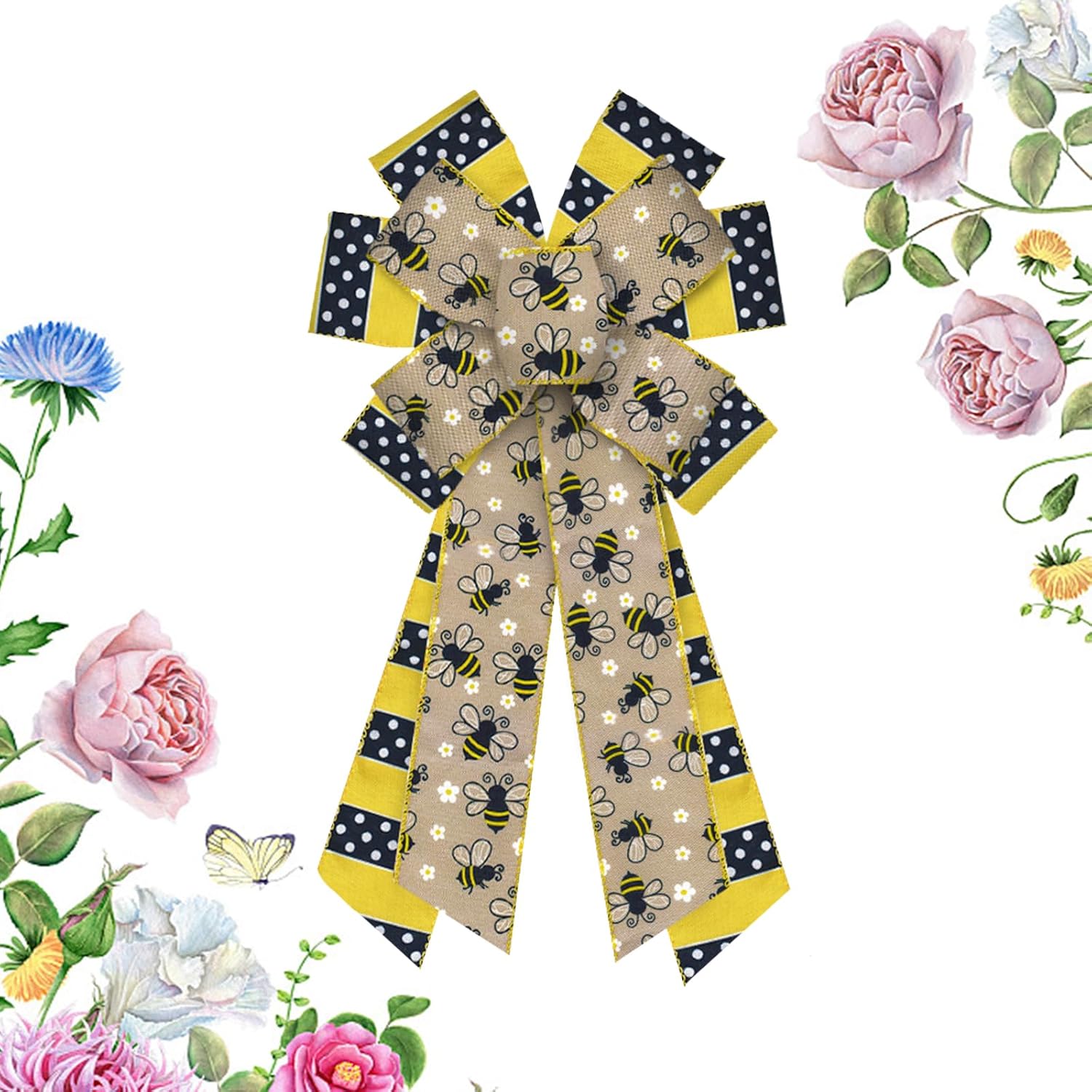 Amazon.com: Hying Large Spring Bee Bows for Wreath, Happy Bee Day ...