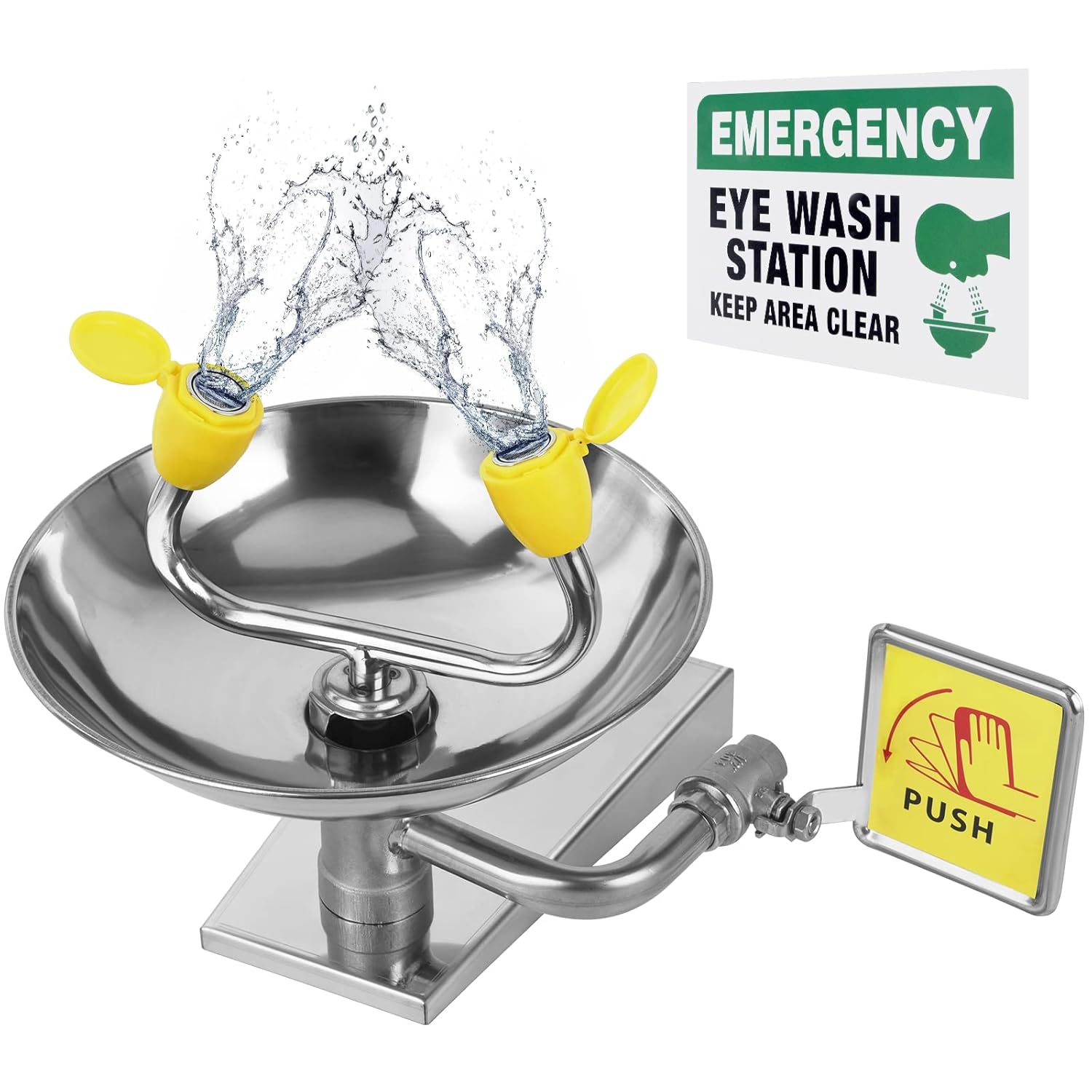 Crystmetal 304 Stainless Steel Eye Wash Station, Wall-Mounted Emergency ...