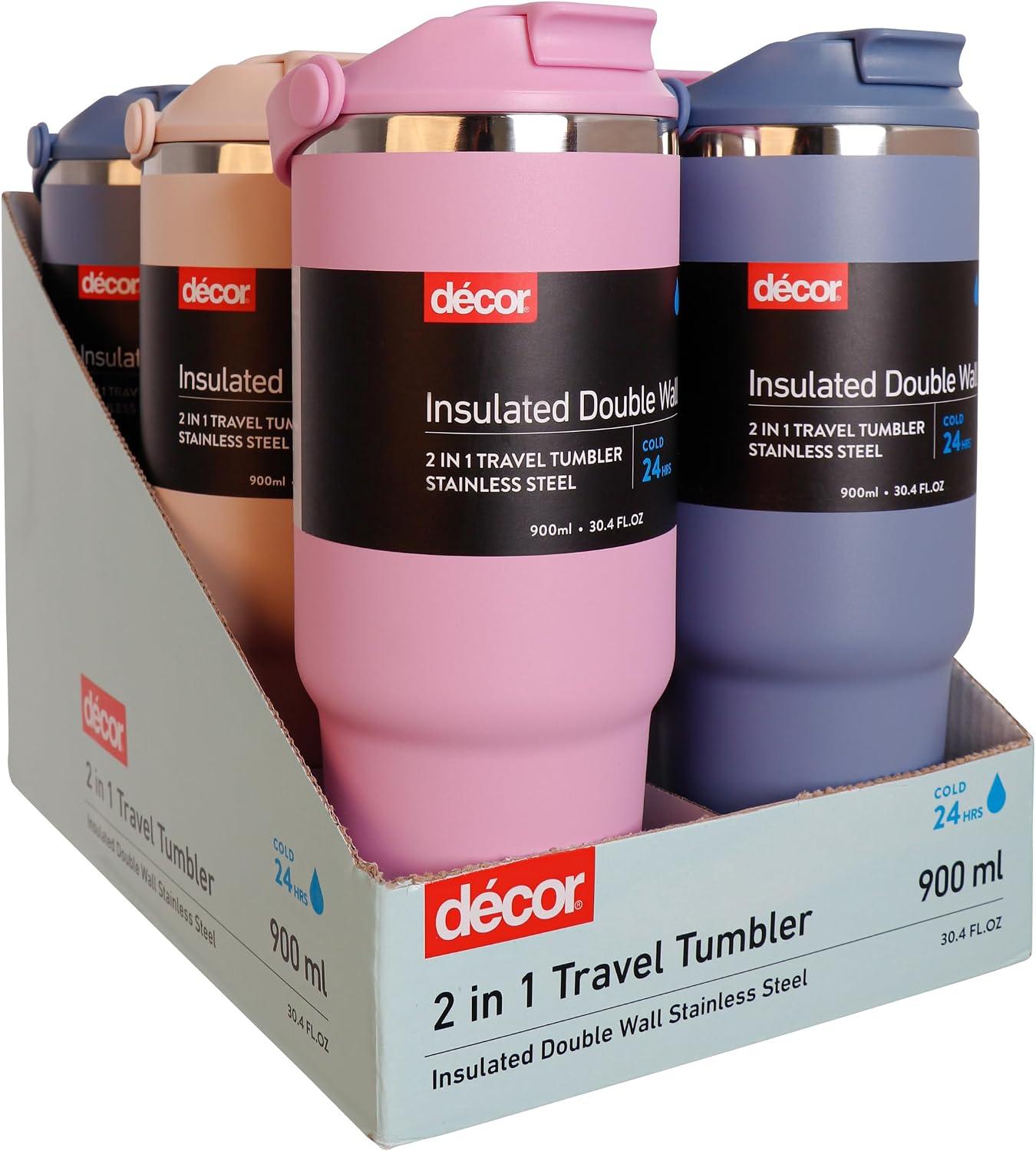 Decor 2-in-1 Double Wall Stainless Steel Travel Tumbler, 900 ml ...