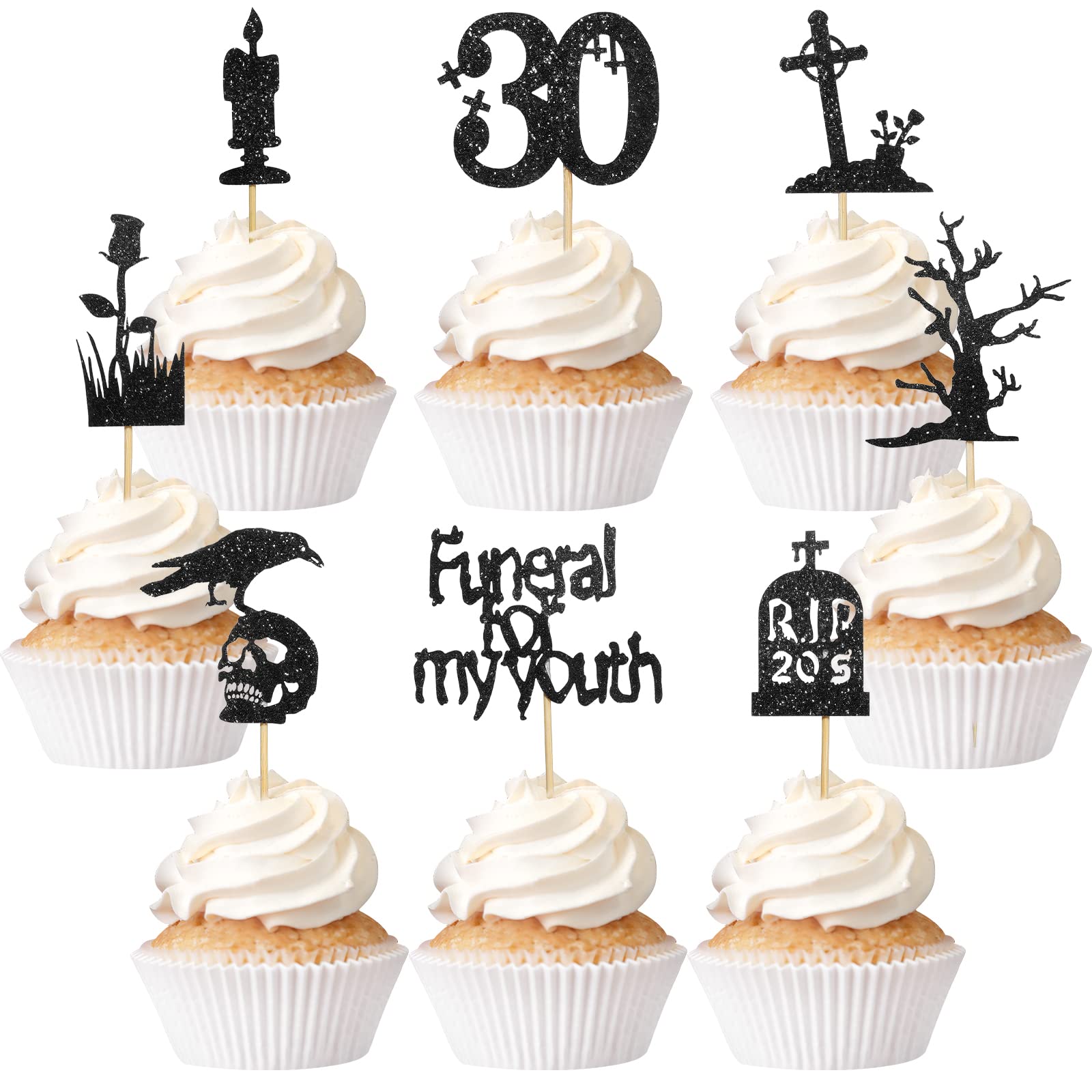 Amazon.com: 48 Pcs Rip to My 20s Cupcake Toppers Glitter Death to My ...