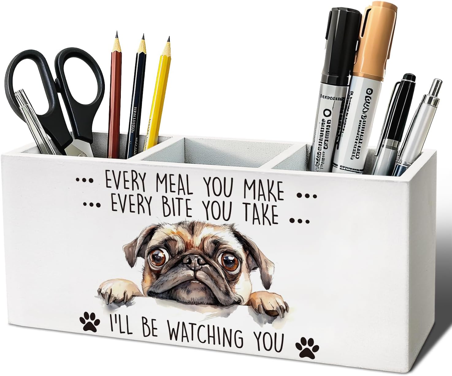 Amazon.com : ELMCH Pug Lovers Wooden Pen Pencil Holder Gifts, Dog Mom ...