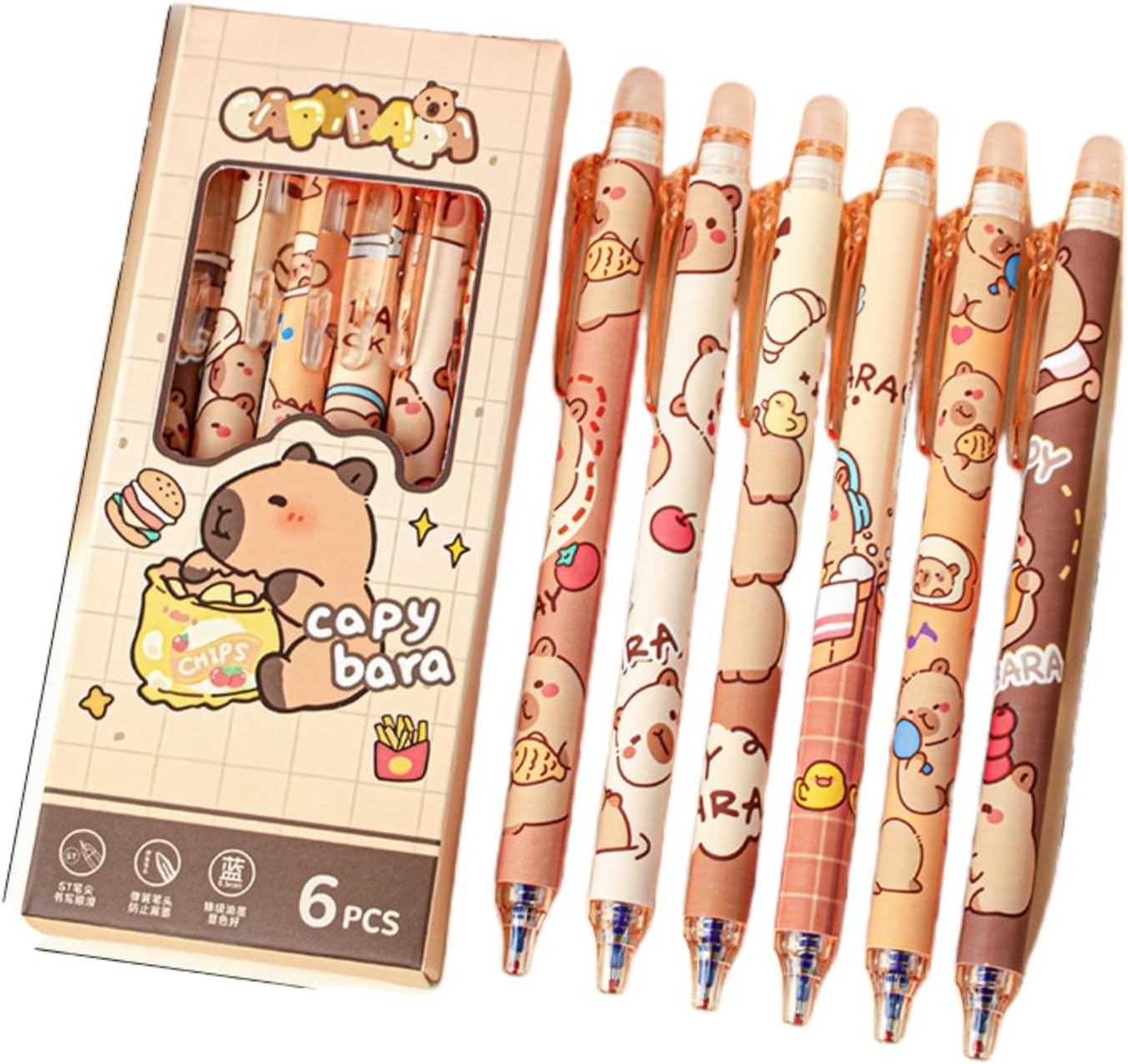 6Pcs Capybara Pens, Animal Cute Erasable Retractable Friction Pens, 0 ...