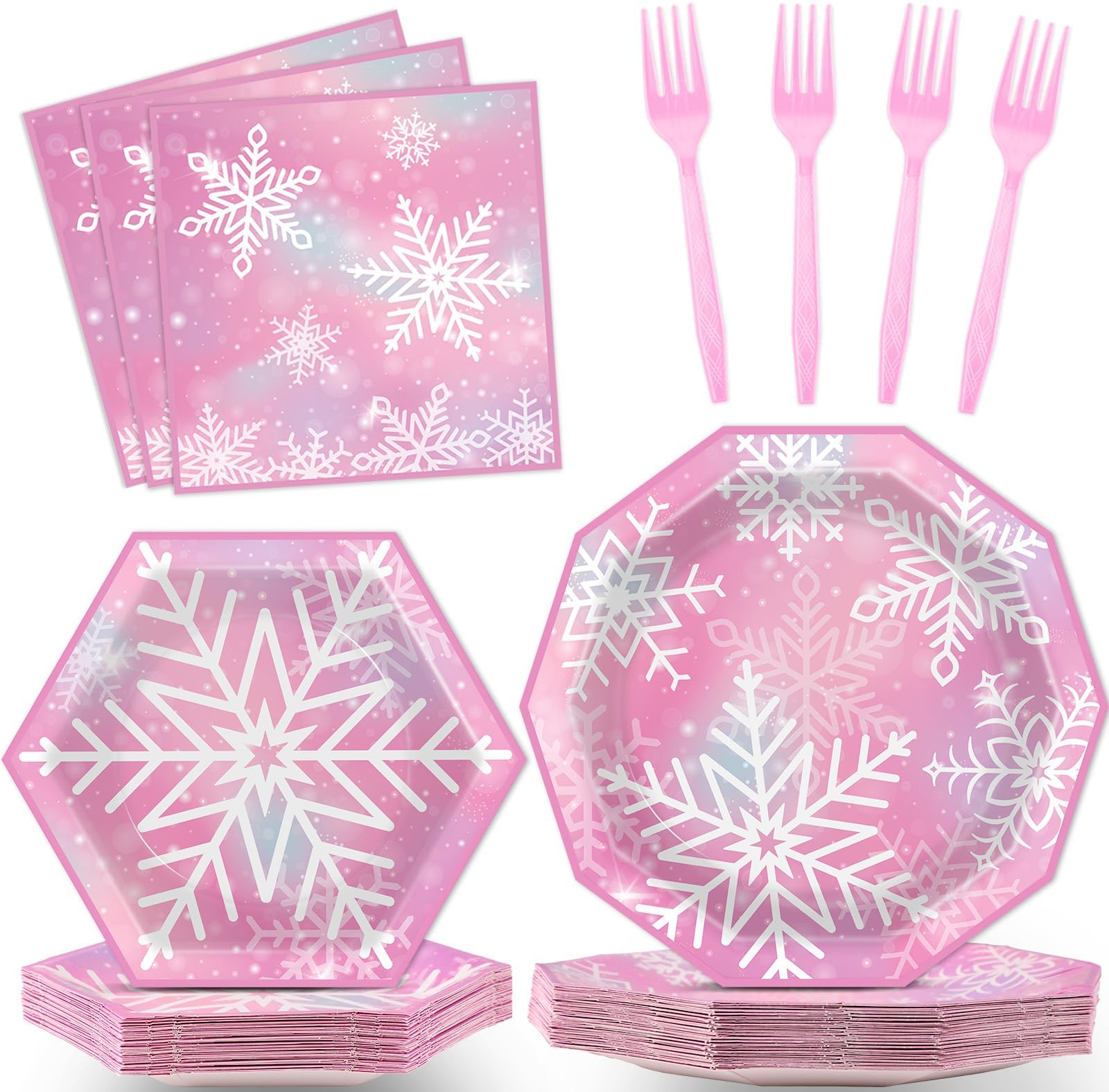 Amazon.com: Serves 24 Christmas Snowflake Paper Plates Lunch Napkin ...