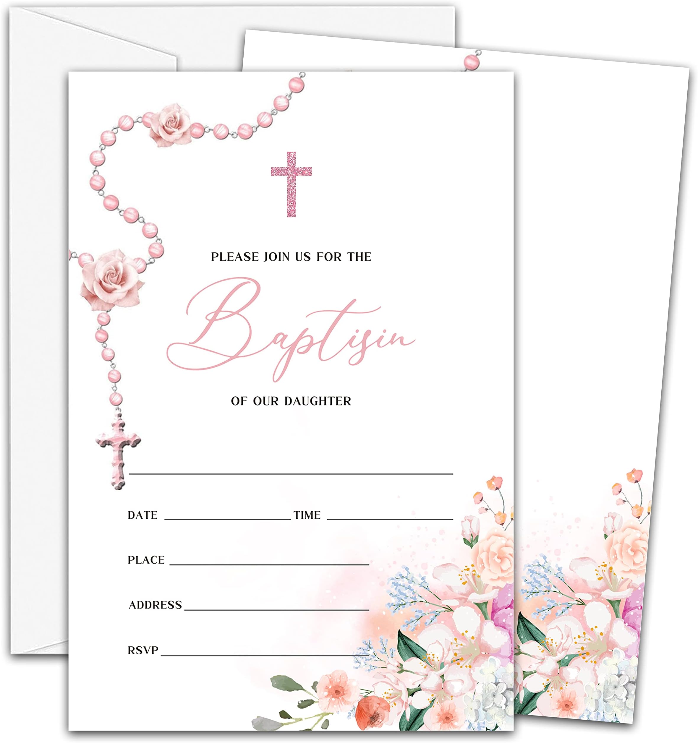 Amazon.com : DOQPO Boho Floral Baptism Invitations, Blush Pink Party ...