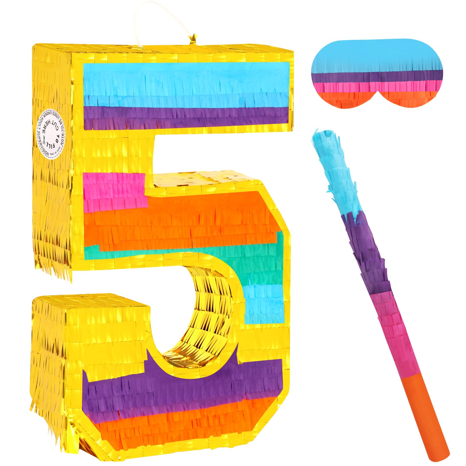 Amazon.com: Rainbow Number 5 Pinata for 5th Birthday Party Decorations ...
