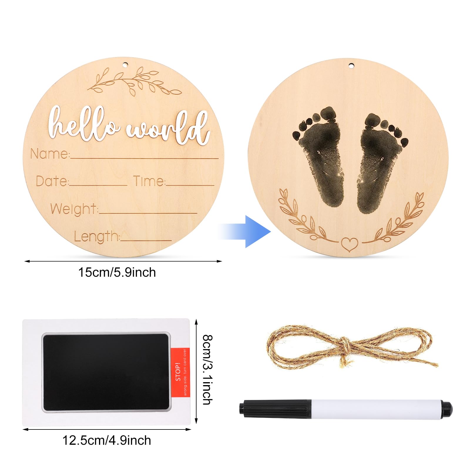 Wooden Baby Announcement Sign, 5.9 inch Hello World Newborn Sign with ...