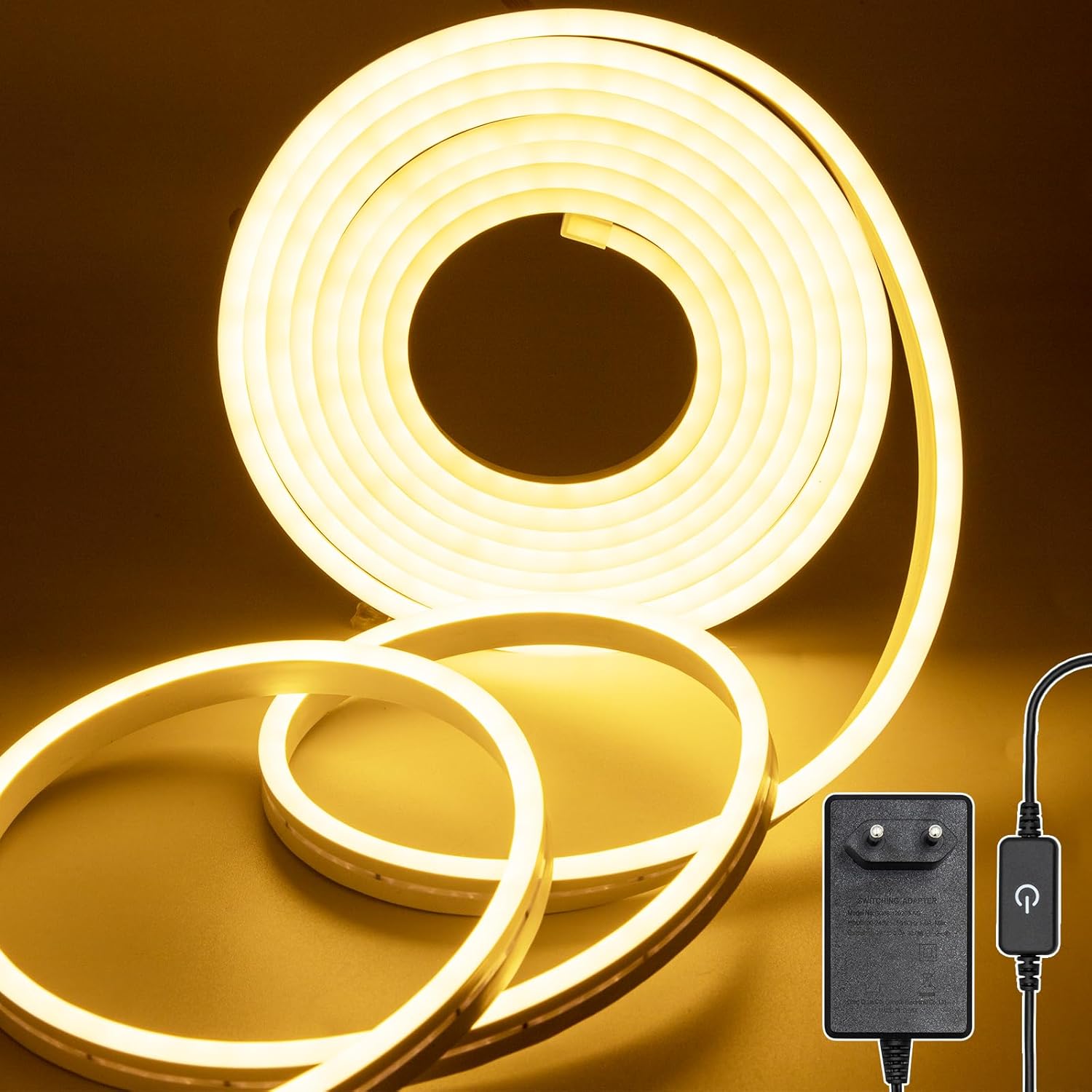 Bigzom Bande Led Néon 2M Blanc Chaud,12V Dimmable 3000K bande led ...