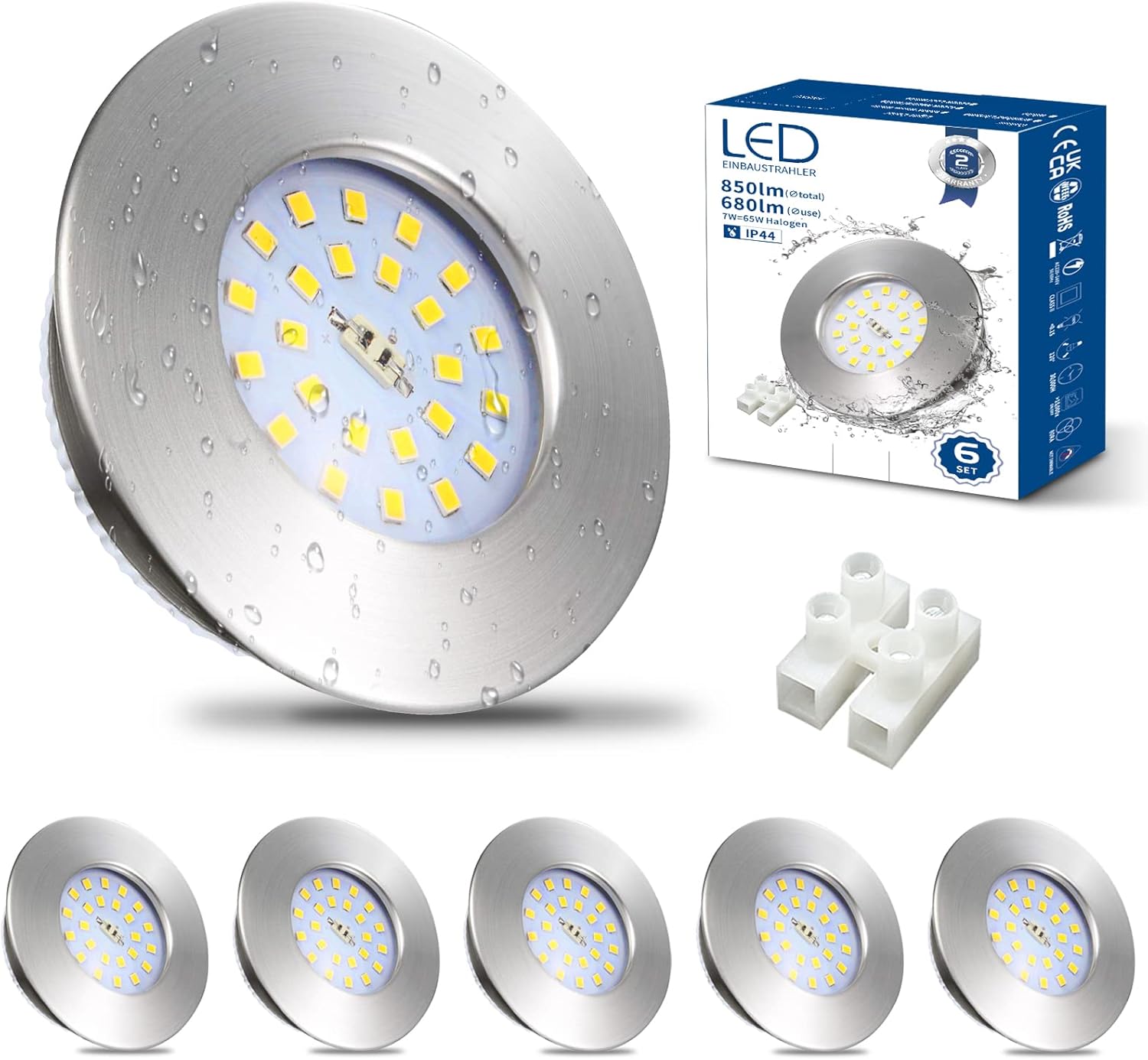 HiBay 6X 7W LED Downlights Recessed Spotlights Ceiling Lights IP44 ...