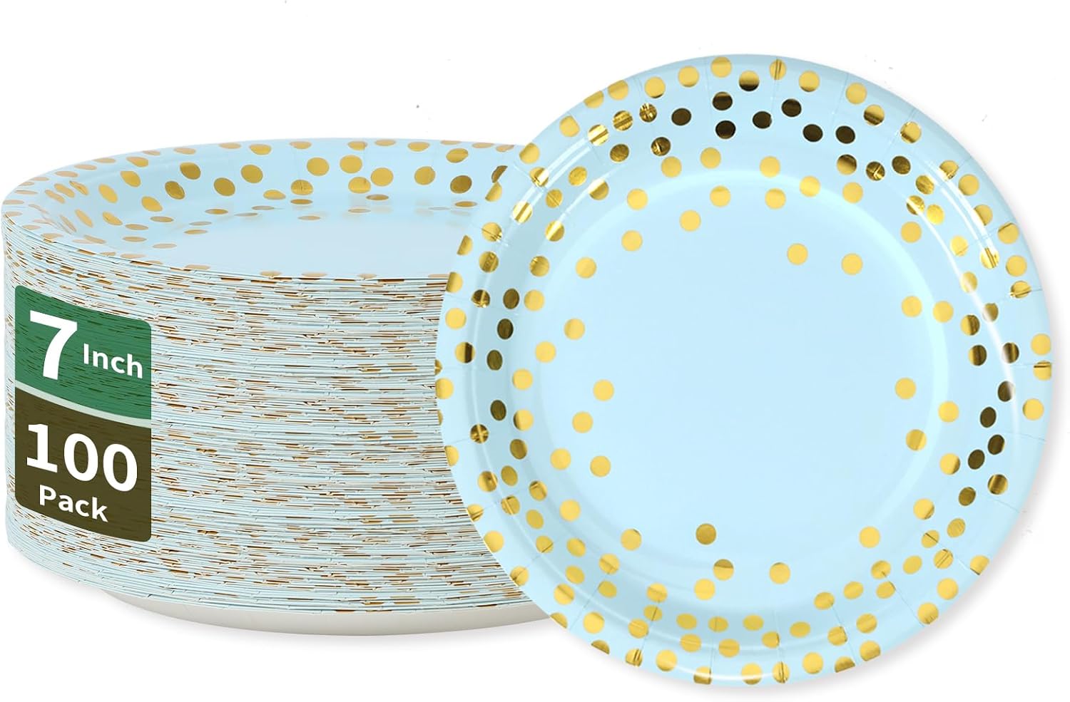 Amazon.com: CENLBJ Blue and Gold Paper Plates,7INCH Blue Dessert Plates ...