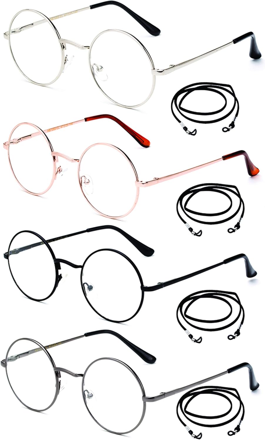 Amazon.com: 4 Packs Round Reading Glasses with Lanyards Metal Frame ...