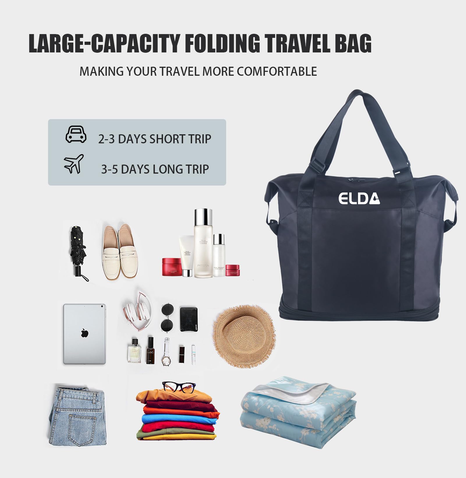 ELDA Foldable Duffle Bags Expandable Rolling Suitcase for Men Women Carry on Luggages with 360Â ...