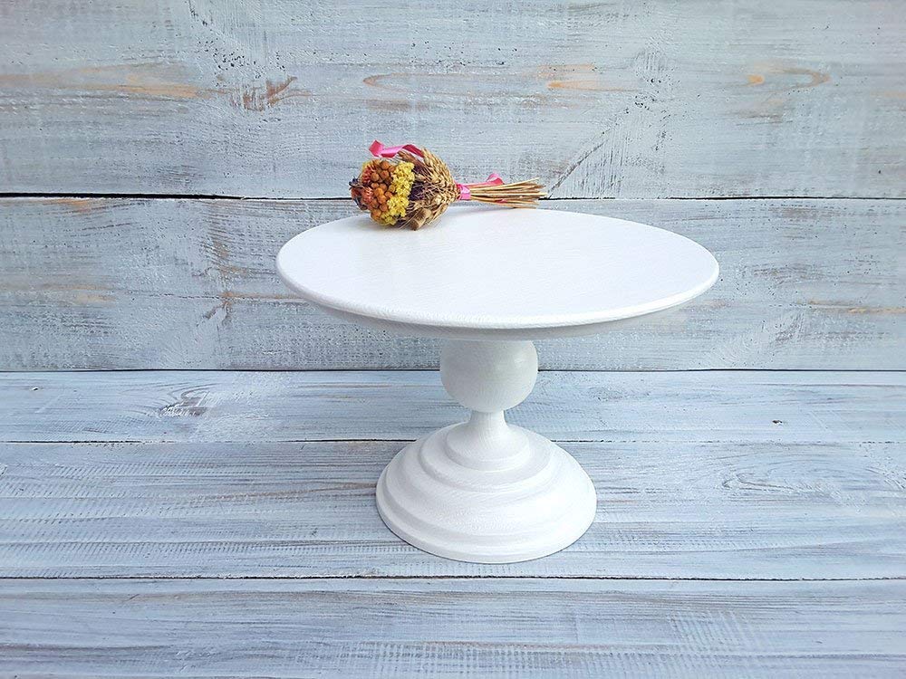 Amazon.com: 12'' White Wood Cake Stand Wedding Cake Pedestal Wooden ...