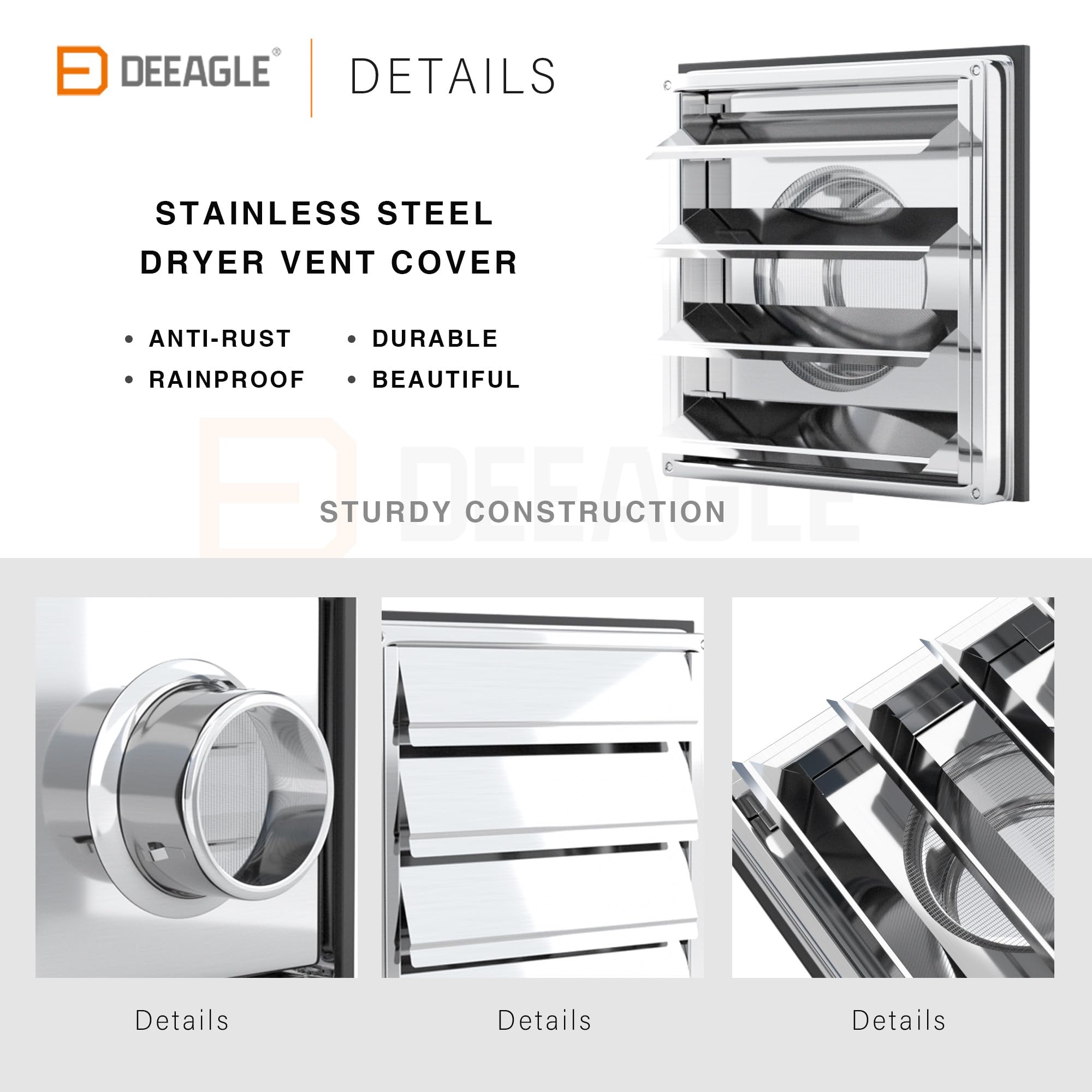 Snapklik.com : Metal Dryer Vent Cover, 4" Upgrade Stainless Steel ...