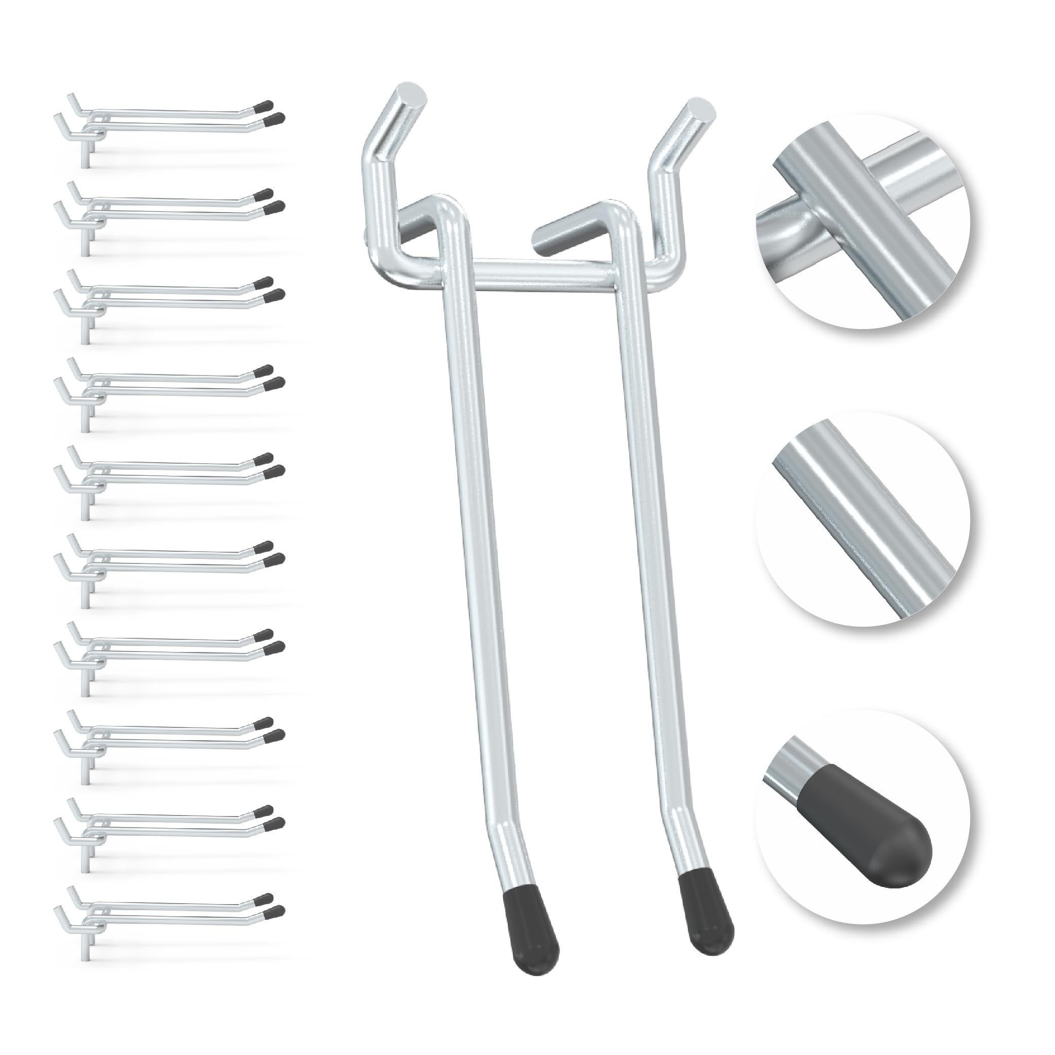 Snapklik.com : HUHOLE Double Arm Pegboard Hooks 4 Inch 10PC, Fit 1/4" Pegboard, Ideal Peg Board ...