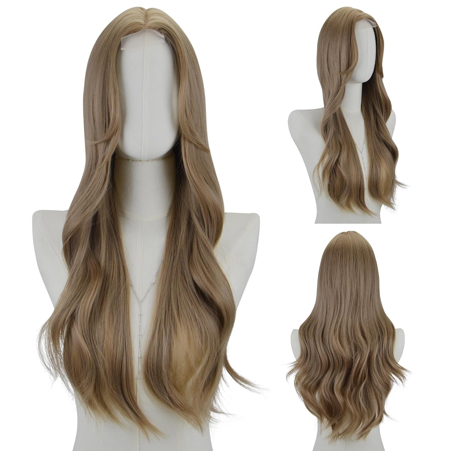 Amazon.com : AICKER FREE BEAUTY Long Light Brown Wavy Wig for Women 26 ...