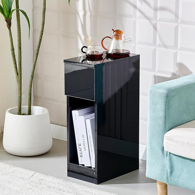 Sanery Slim Bedside Table Bedroom Nightstand with Open Shelf & Drawer ...