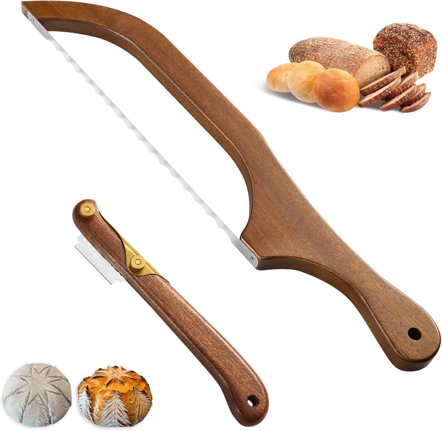 Amazon.com: NewEle 16" Wooden Serrated Bread Bow Knife with Bread Lame ...