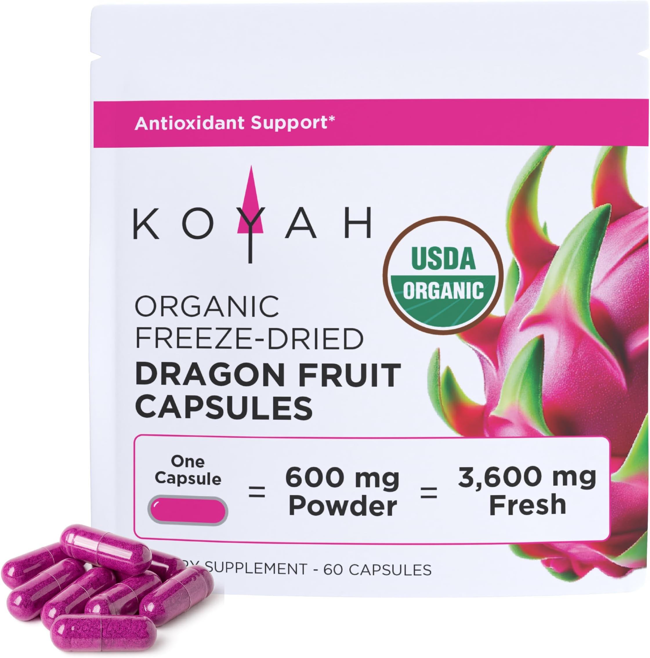 Amazon.com: KOYAH Organic Dragon Fruit Capsules – 600 mg Freeze-Dried ...