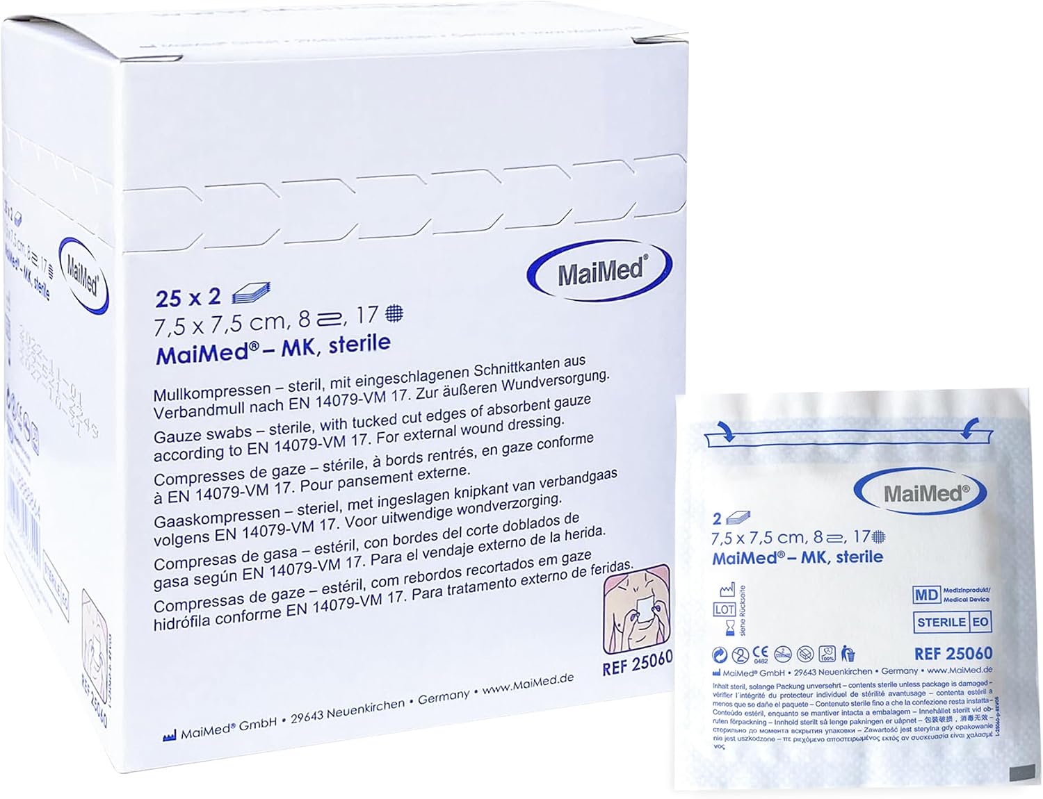 Kompressen Sterile 7.5x7.5cm 50 Stück Wundkompressen STERIL 8 Lagen ...