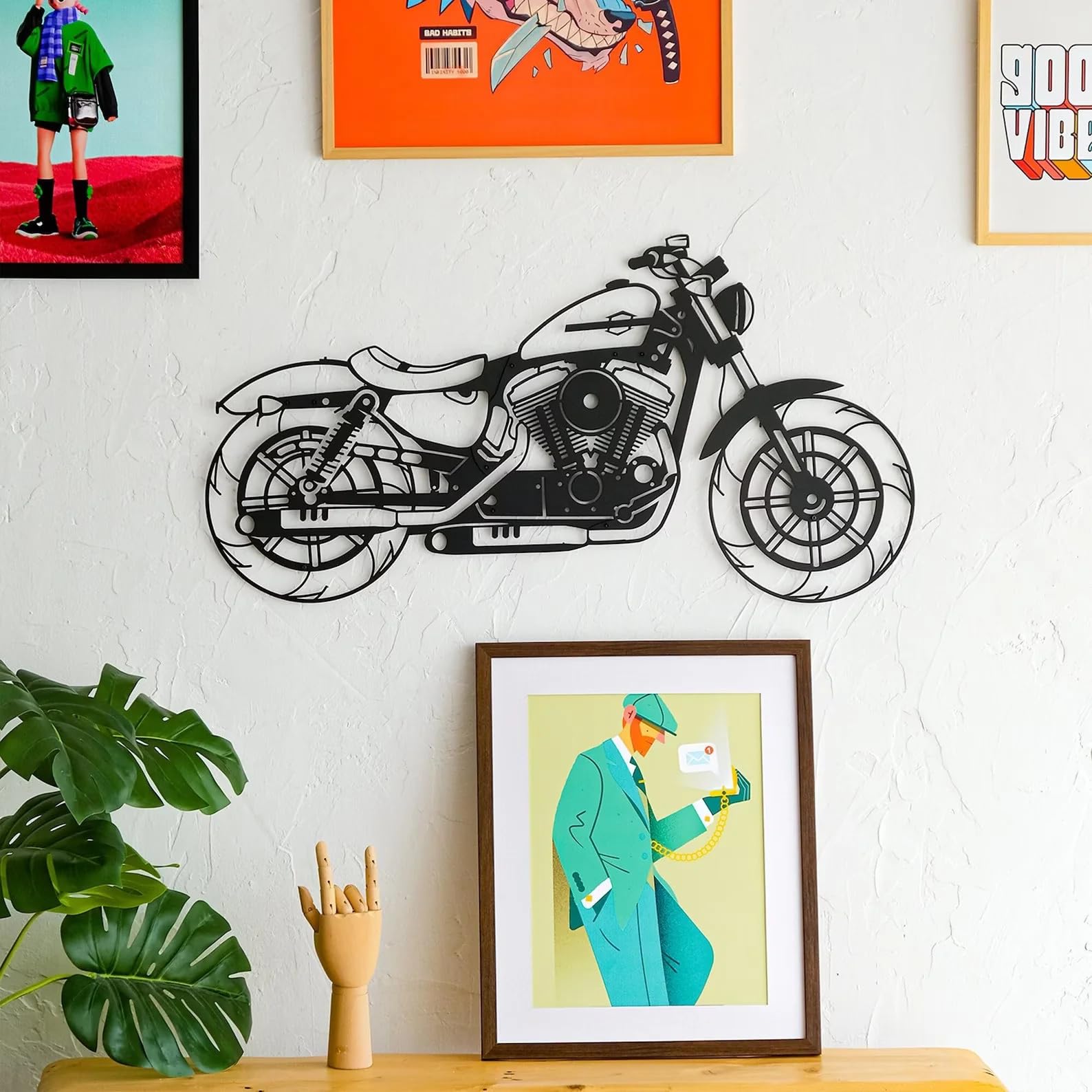 7 Decore Rustic Wooden Motor Bike Wall Decor in Black Color - Perfect ...