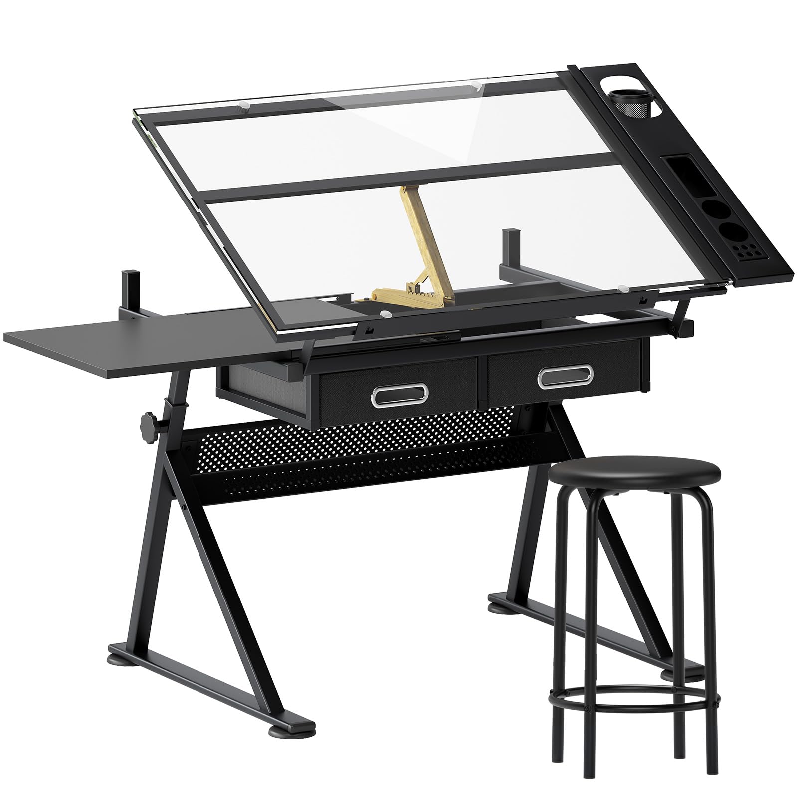 soges Drafting Table with Stool, Tempered Glass Art & Craft Drawing ...