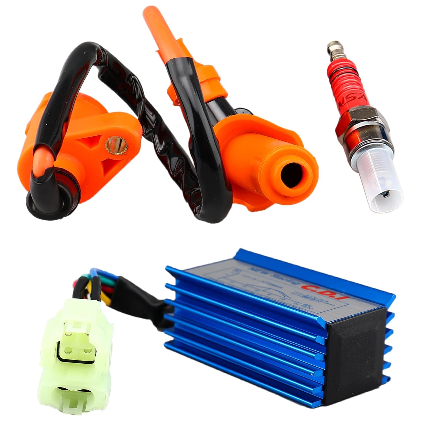 Ignition Coil /6 Pin CDI Box /3 Electrode Spark Plug Kits for GY6 50cc ...