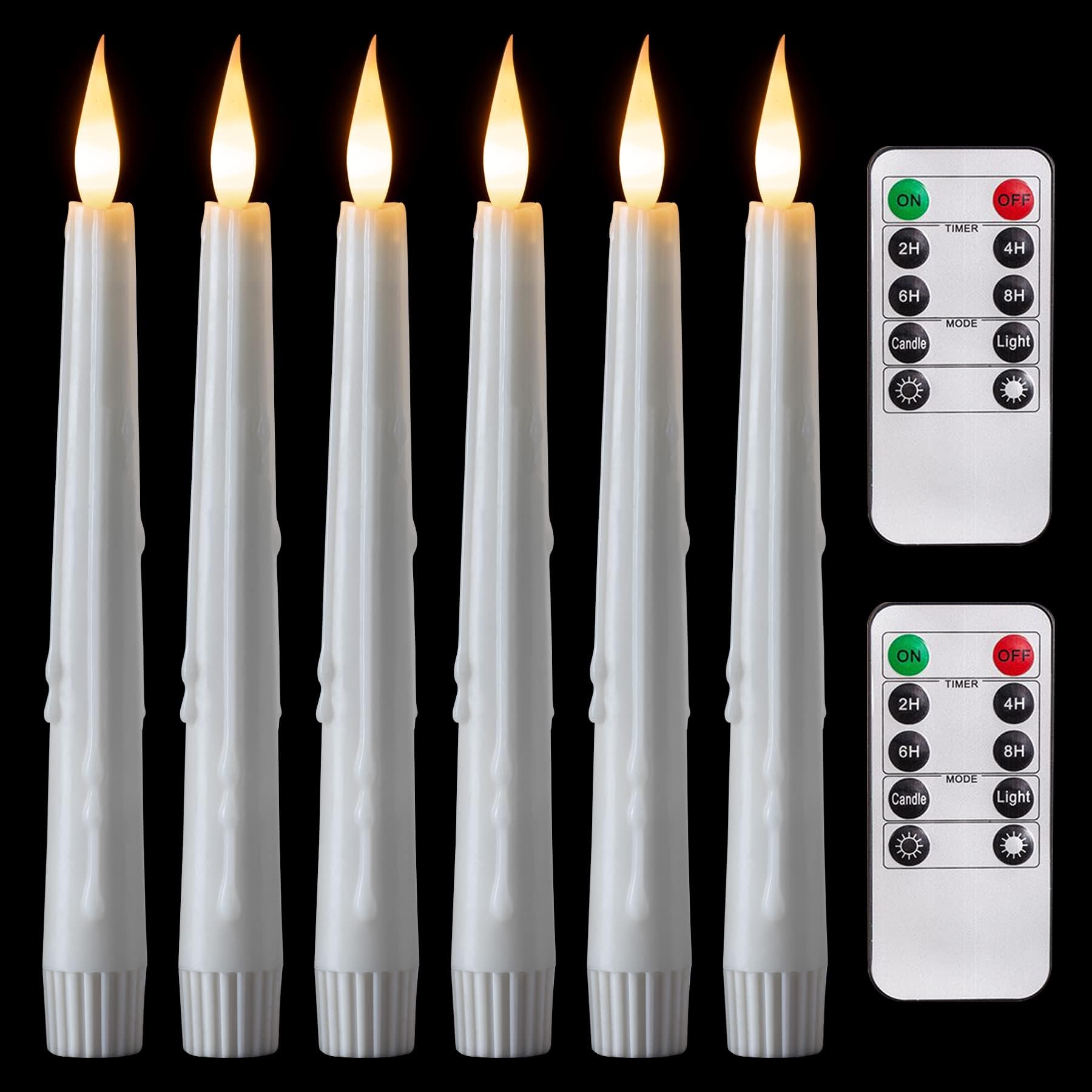 Amazon.com: 5plots White Real Wax Flameless Taper Candles with Remote ...