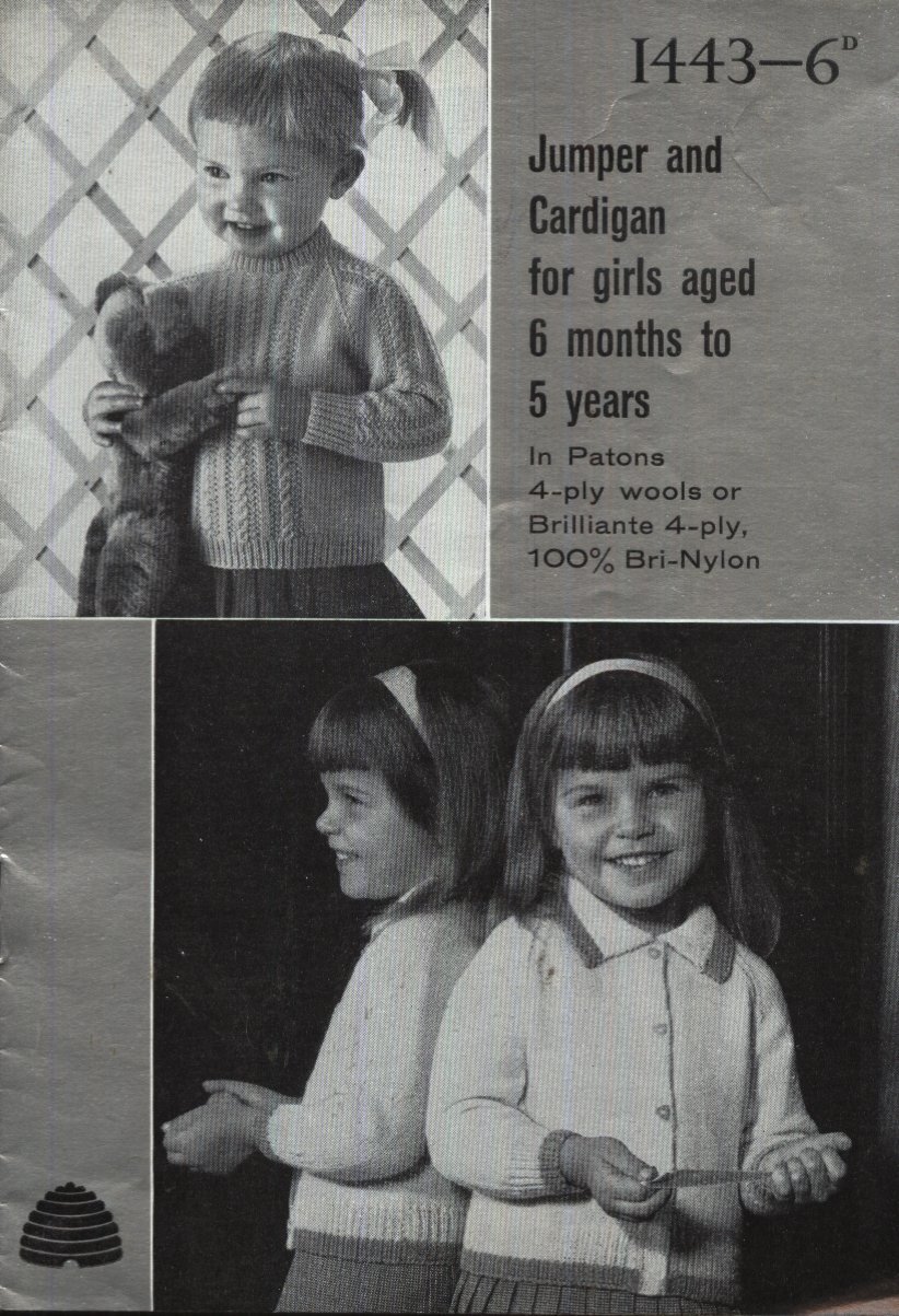 Patons Vintage Knitting Pattern 1443 : Baby/Girls Sweater and Cardigan ...