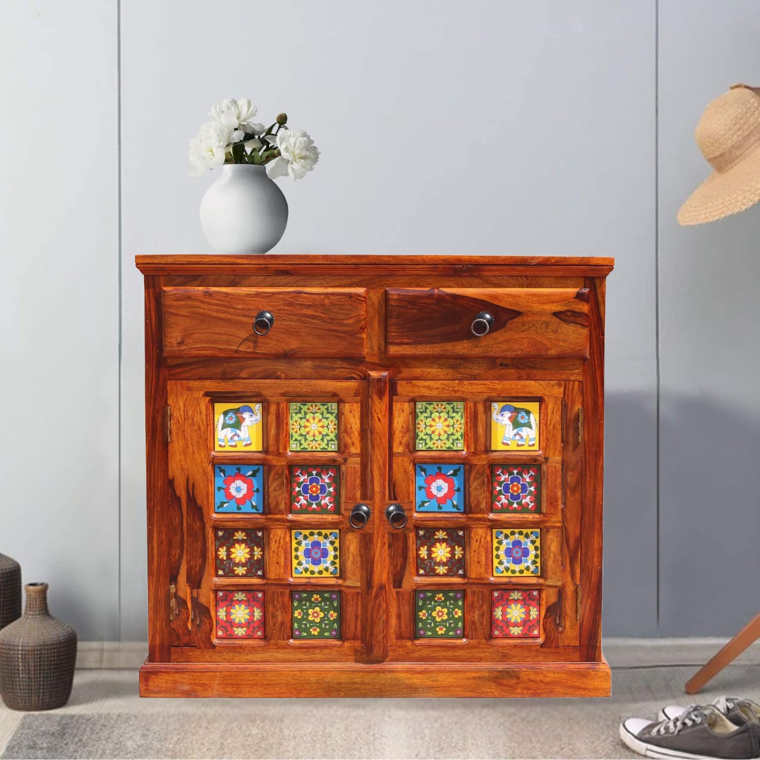 SONA ART & CRAFTS Solid Sheesham Wood Sideboard Tv Cabinet for Living Room | Free Standing ...