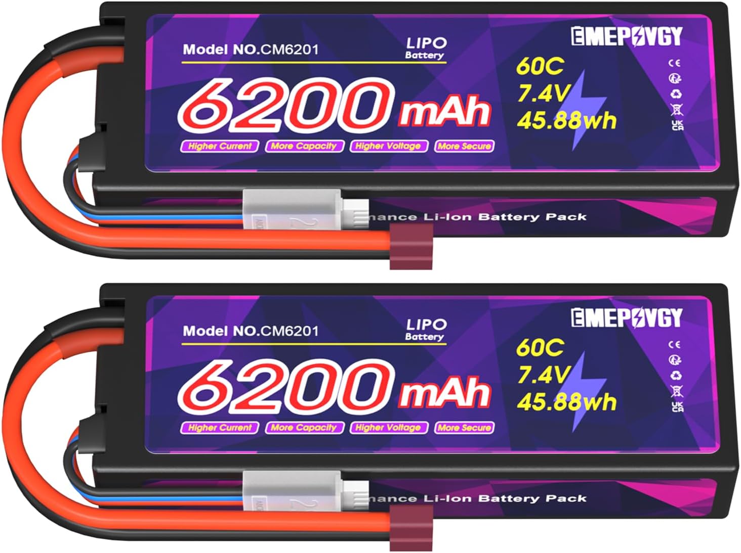 EMEPOVGY 7.4V Lipo Battery 2S 6200mAh 60C Lipos Estuche rígido con ...