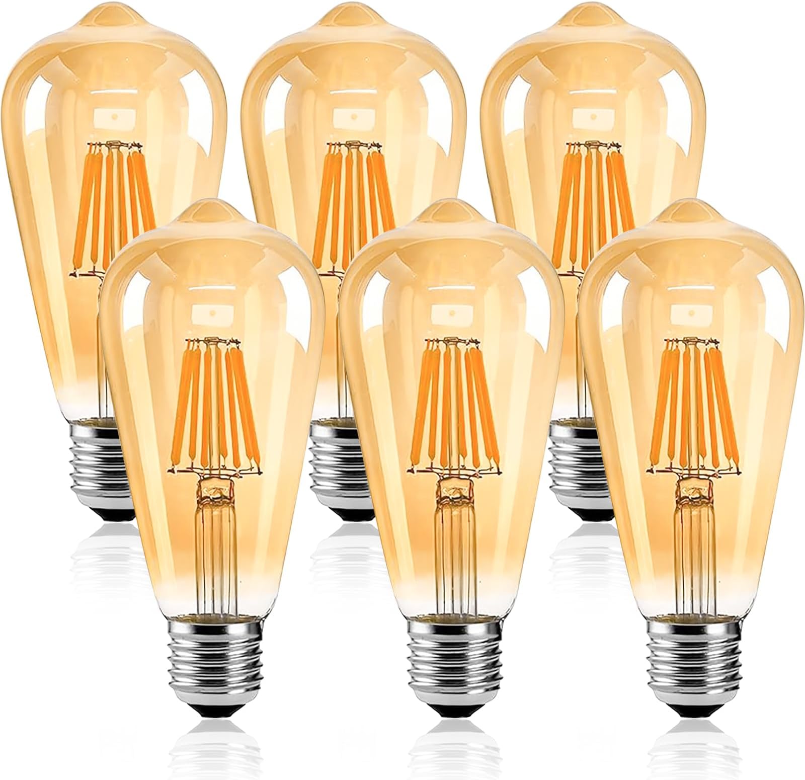 E27 Edison Screw Bulb, ST64 Vintage Filament Light Bulb, 6W 550LM ...