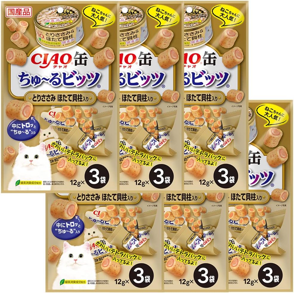 Amazon | CIAO (チャオ) CIAO缶ちゅ~るビッツ とりささみ ほたて貝柱入り 12g×3袋 6個セット | チャオ (CIAO) | スナック 通販