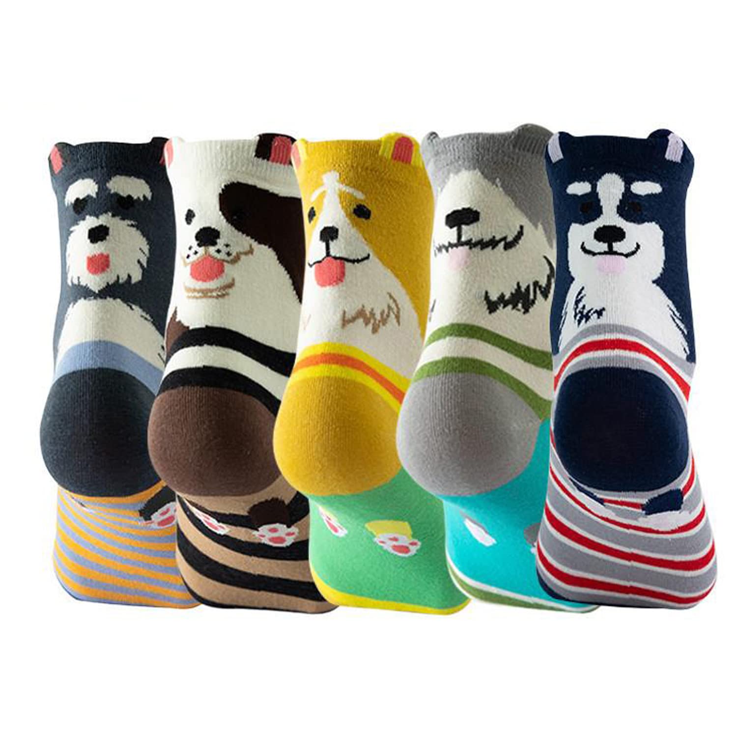 NINVVS 5 Pairs of Three-Dimensional Dog-Eared Socks, Cartoon Animal ...