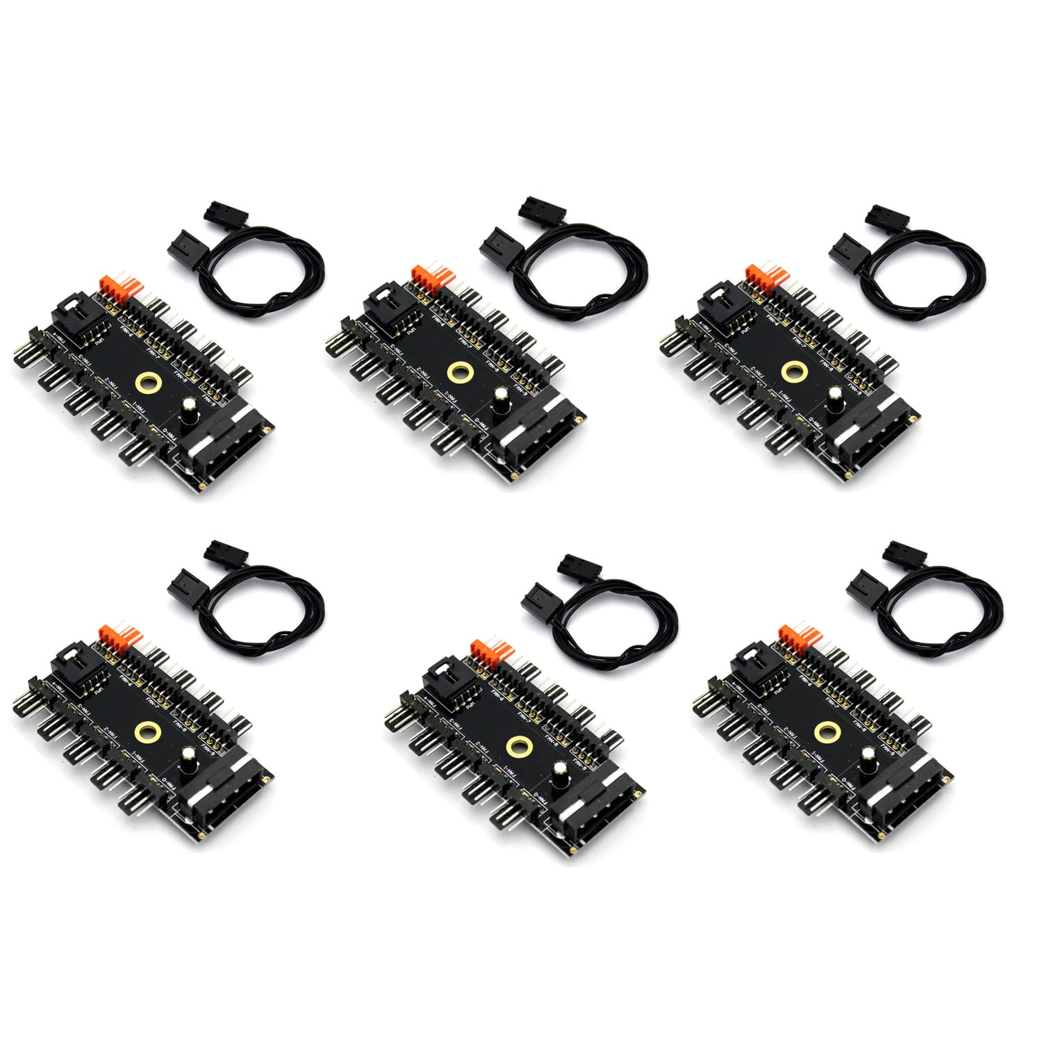 Buy (6 Pack) 10 Way Fans Hub Molex Powered PC Case Internal Motoard Fan ...