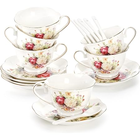 Amazon.com: BTaT- Floral Tea Cups and Saucers, Set of 8 (8 oz) Multi ...