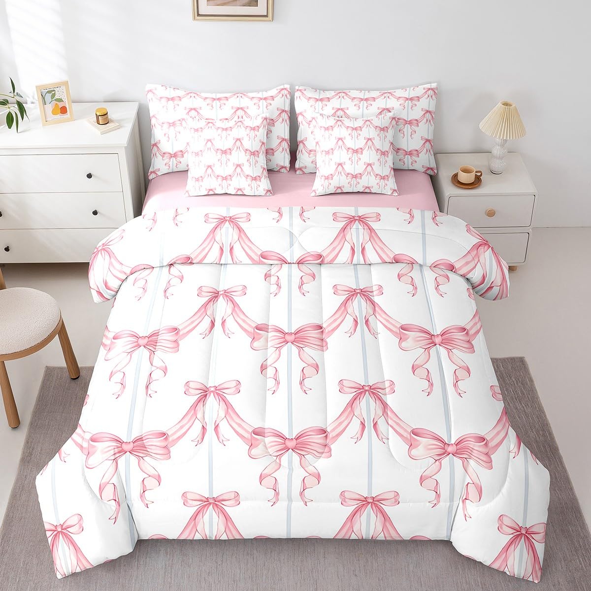 Amazon.com: Feelyou Cute Bowknot Bed Set Includes Comforter, Sheet Set ...