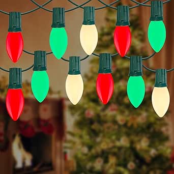 Pallerina Red Green White LED Christmas Lights,25FT Waterproof C9 ...