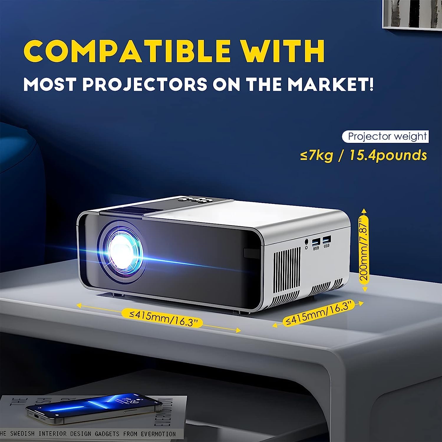 CGOLDENWALL Proyector eléctrico elevador para proyector de techo con ...