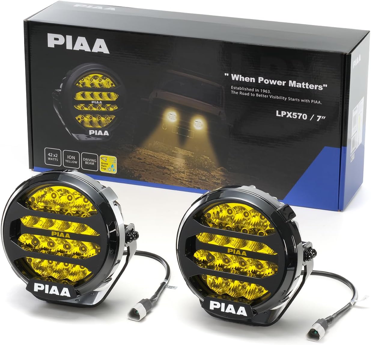 Amazon | PIAA(ピア) 後付けランプ LED イオンイエロー 【LPX570シリーズ】 12V 42W 6700lm Driving配光 丸型 IP68対応 2個入 DKX576 ...